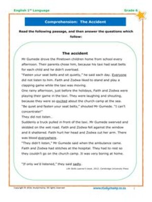 eBook - Grade 6 English: Comprehension - the Accident by Netsport ...
