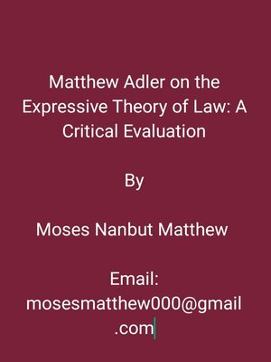 eBook - Matthew Adler on the Expressive Theory of Law by Nanbut Moses ...