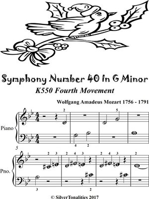 Symphony Number 40 in G Minor K550 Fourth Movement Beginner Piano Sheet ...